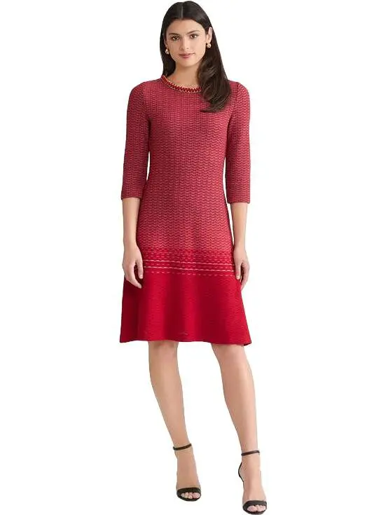 Ming Wang Ombre Chain Trim Textured Knit Dress - Holiday/twig/black