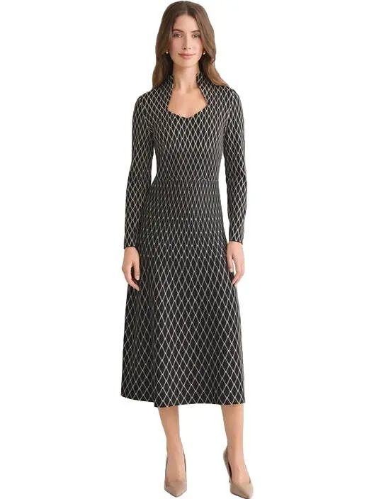 Ming Wang A-line Diamond Knit Maxi Dress - Black/twig