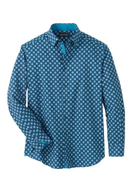 PAUL FREDRICK Performance Stretch Medallion Casual Shirt - Blue Multi