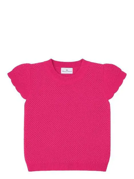 FLORENCE EISEMAN Short Sleeve Sweater With Scalloped Edges - Fuchsia