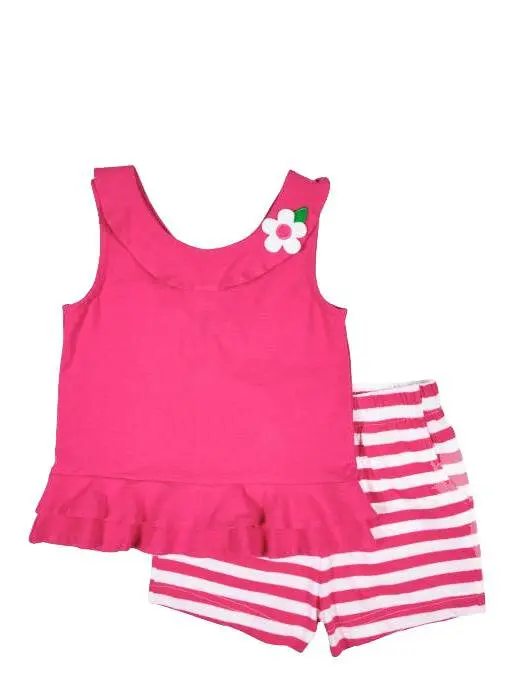 FLORENCE EISEMAN Knit Top With Flower And Short Set - Fuchsia/white