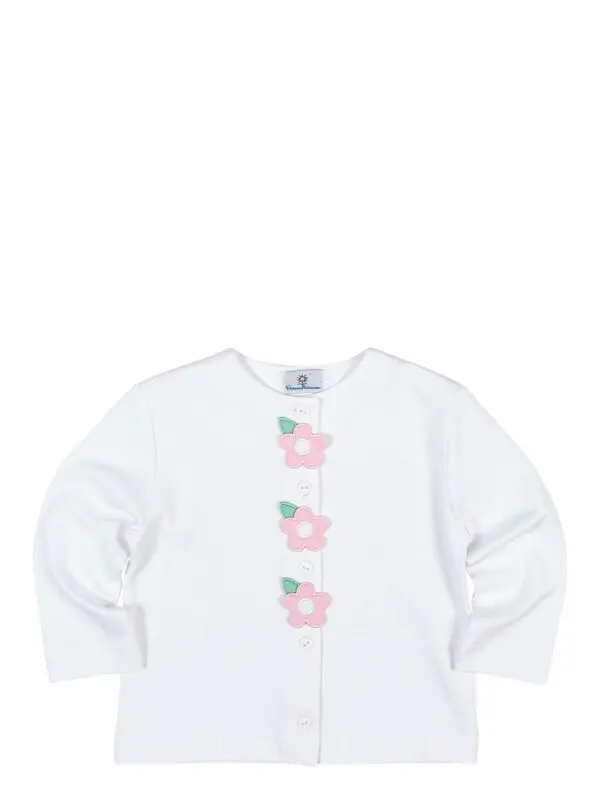 FLORENCE EISEMAN Knit Cardigan With Appliqué Flowers - White