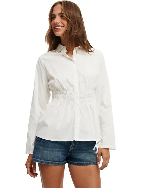 COTTON ON Gathered Long Sleeve Shirt - White