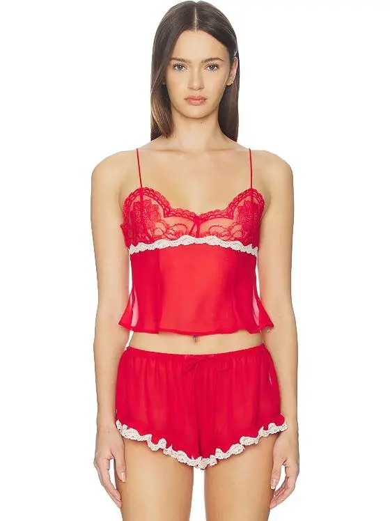 For Love & Lemons Fiona Lace Camisole Top - Red