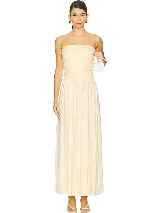 RUNAWAY THE LABEL Malone Ruched Strapless Maxi Dress - Lemon