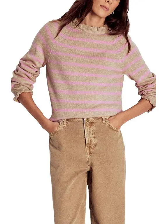 Boden Fair Isle Ruffle Trim Sweater - Camel/pink Stripe