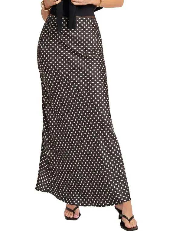 Matty M. Polka Dot Bias Cut Maxi Skirt - Black/ivory