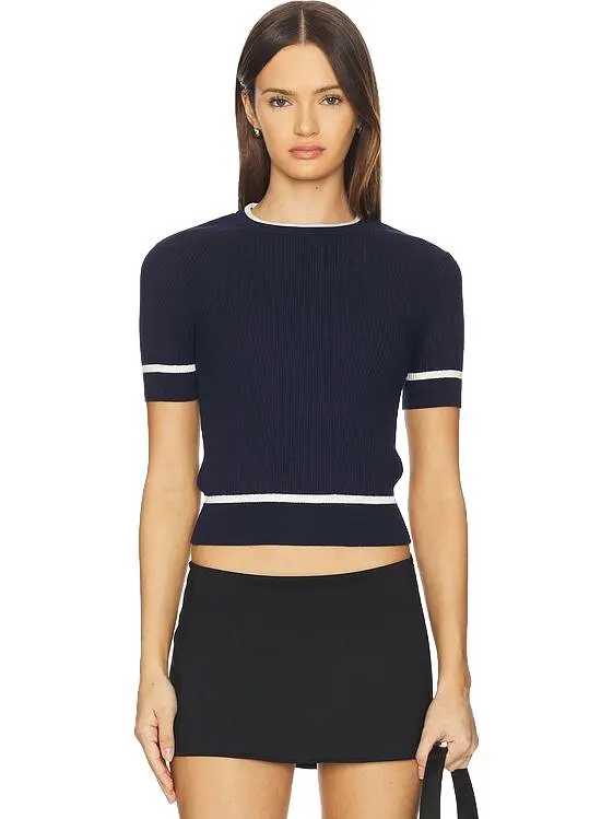 Rag & Bone Kassy Rib Short Sleeve Top - Navy