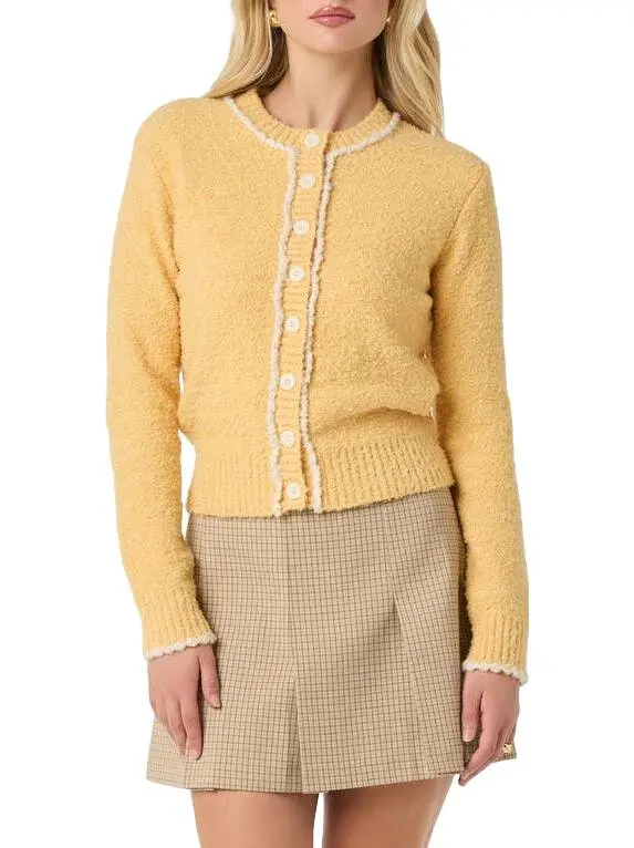 Astr The Label Contrast Stitch Cardigan - Yellow