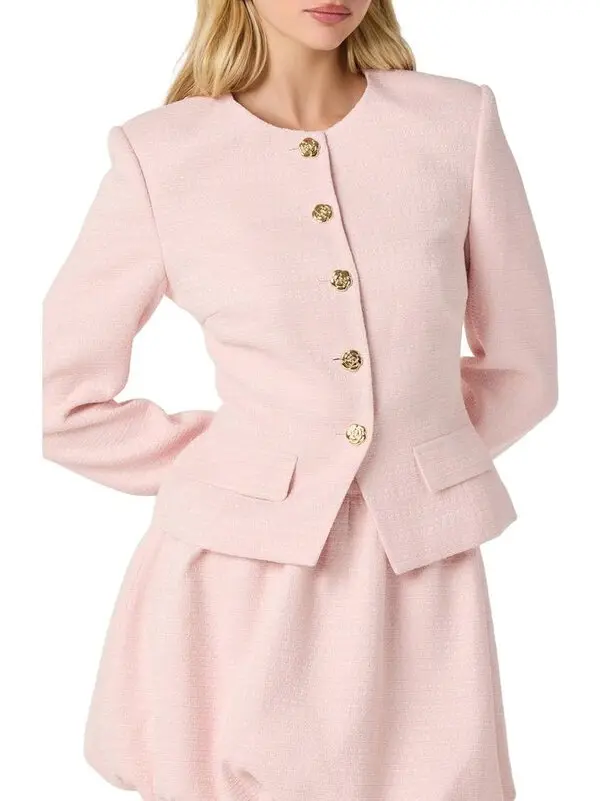 Astr The Label Tweed Fitted Blazer - Pink