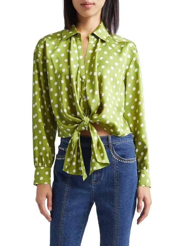 Cinq À Sept Polka Dot Button Down Shirt - Pickle/ivory