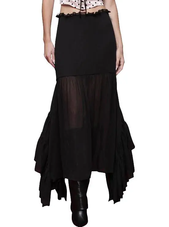 Avec Les Filles Handkerchief Hem Occasion Skirt - Black