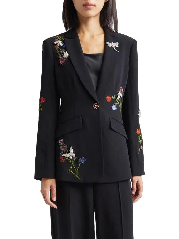 Cinq À Sept Whispering Vines Embellished Blazer - Black