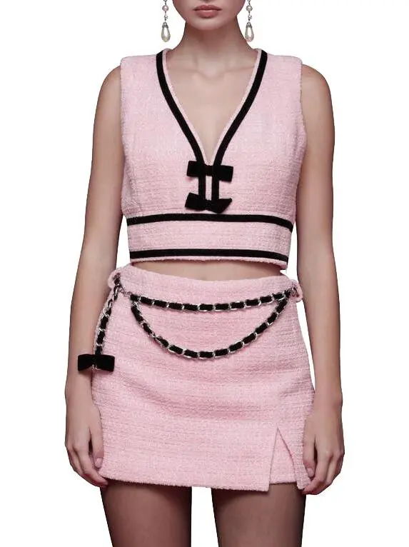 Avec Les Filles Bow Trim Sleeveless Crop Top - Candy Pink