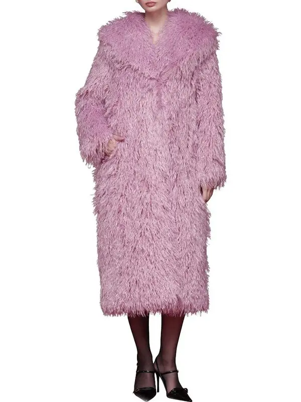 Avec Les Filles Longline Faux Fur Coat - Blossom Pink