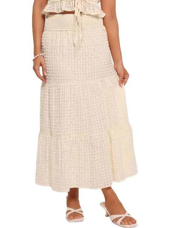 PETAL & PUP Seersucker Gingham Midi Skirt - Cream