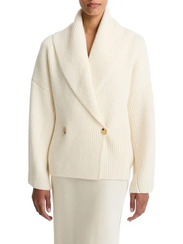 Vince Double Breasted Rib Cardigan - Off White