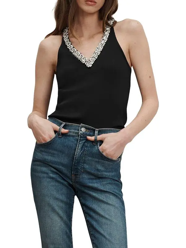 Veronica Beard Ayres Jeweled Tank - Black