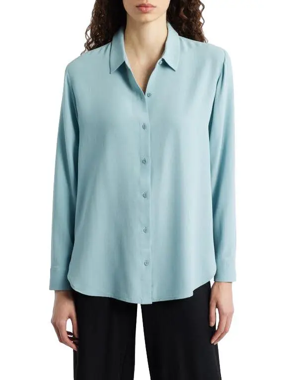 Eileen Fisher Collared Silk Button-down Shirt - Seafoam