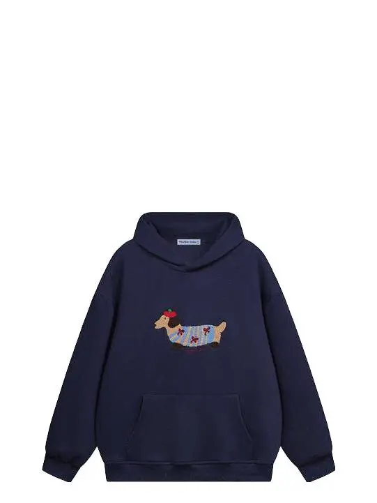 AELFRIC EDEN Cartoon Dachshund Hoodie - Navy Blue