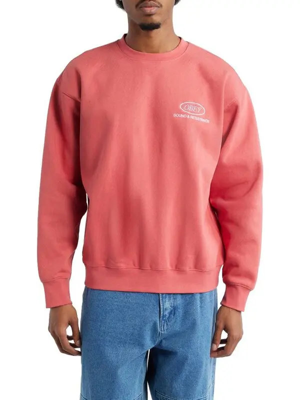 Obey Sound And Resistance Embroidered Sweatshirt - Mineral Red