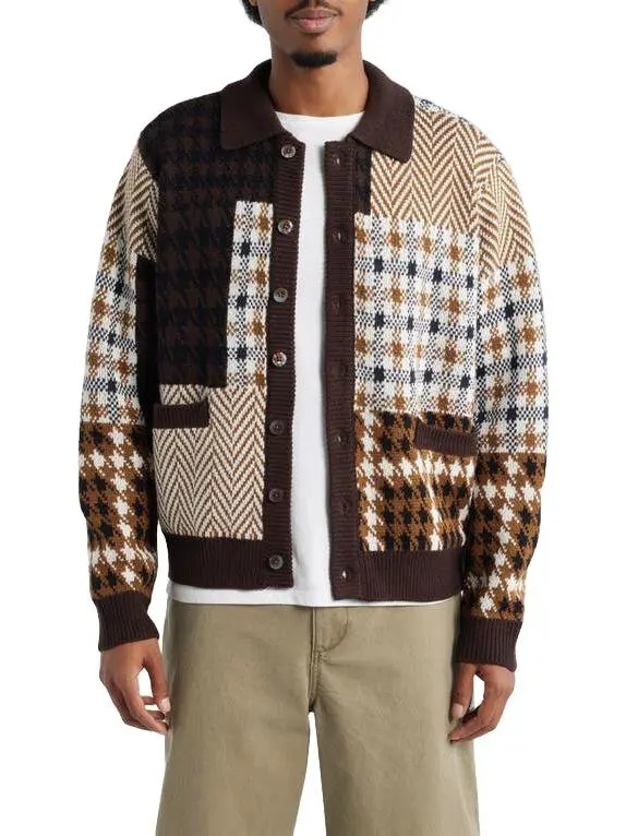 Obey Patchwork Knit Cardigan - Brown Multi