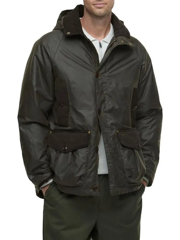 Barbour Waxed Cotton Utility Jacket With Removable Hood - Archive Olive