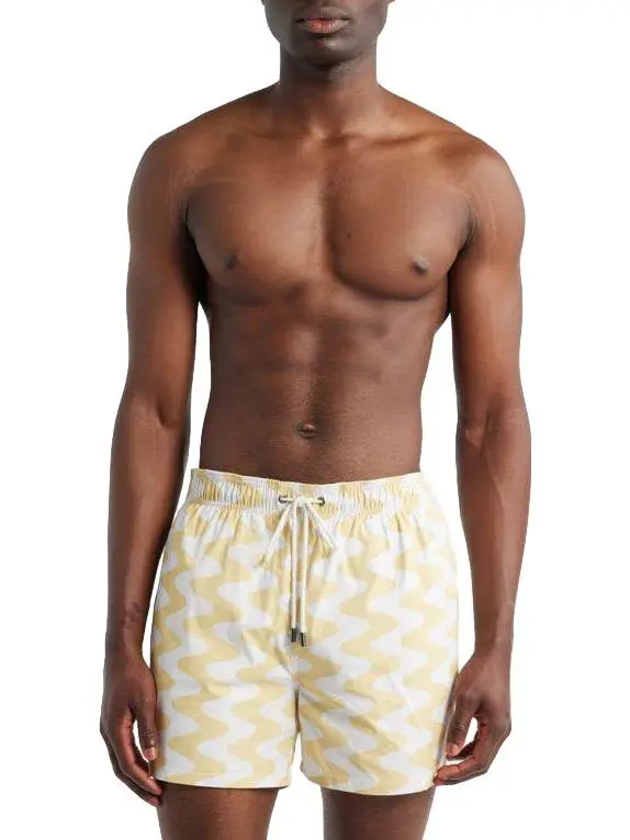 Bugatchi Wave Print Swim Trunks - Jojoba