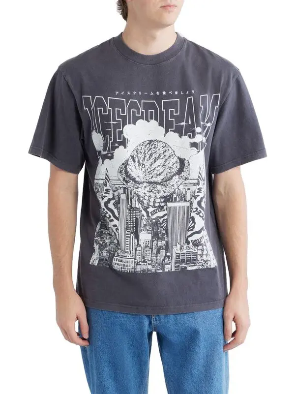 ICECREAM Invasion Oversize Graphic T-shirt - Charcoal Art