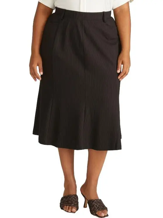 Universal Standard Carla Ponte Flared Skirt - Slate Grey Pinstripe