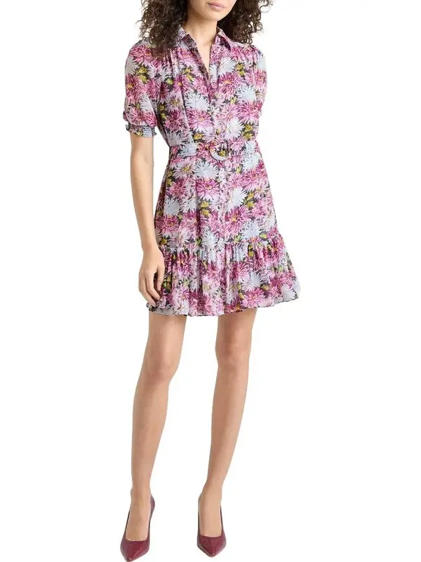 Cinq À Sept Dahlia Print Puff Sleeve Belted Shirtdress - Lavender Crystal Multi