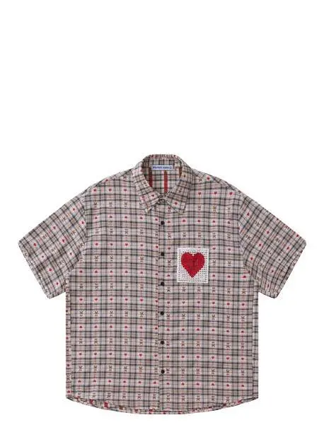 AELFRIC EDEN Plaid Shirt With Crochet Heart Pocket - Red