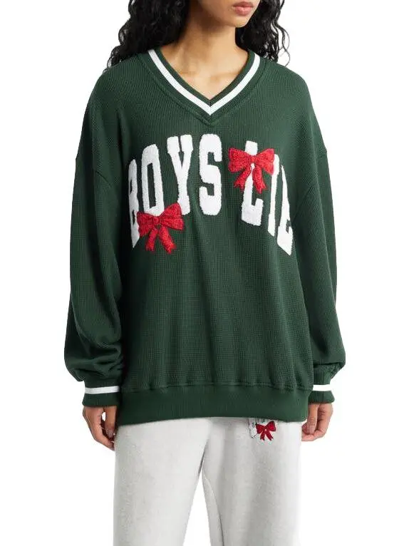 BOYS LIE Waffle-stitch V-neck Sweatshirt - Green