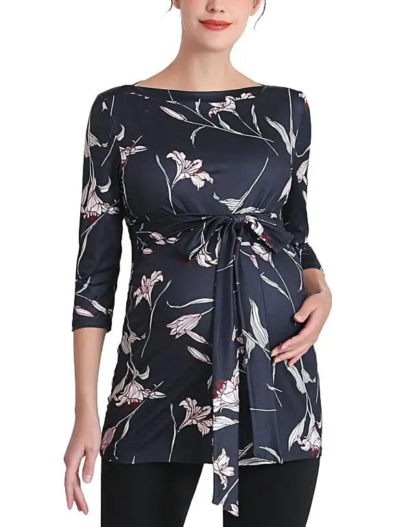 KIMI + KAI Aaira Boat Neck Maternity Top - Navy