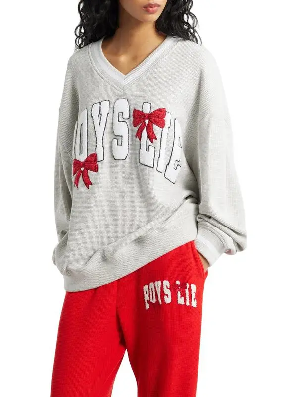 BOYS LIE Wrap Me In A Bow Hayley V-neck Sweatshirt - Heather Grey
