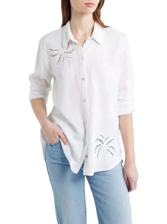 Rails Eyelet Embroidered Linen Blend Button-up Shirt - White Palm Embroidery