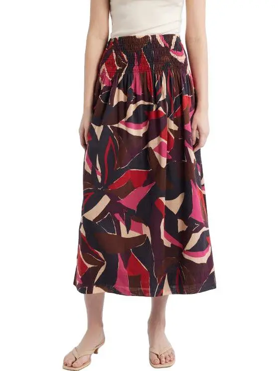 Rails Alessa Smock Waist Cotton Midi Skirt - Paradise