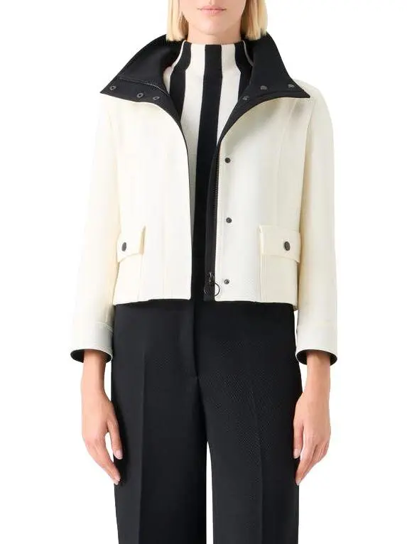 Akris Crop Virgin Wool Jacket - Cream-black