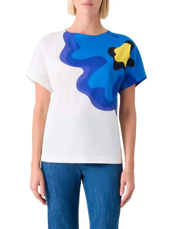 Akris Abstract Floral Cotton Top - Cream-multicolor