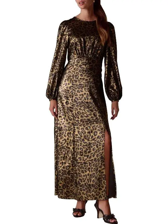 NEXT Metallic Animal Print Maxi Dress - Yellow