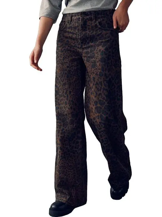 NEXT Animal Print High-waist Wide-leg Jeans - Brown Multi