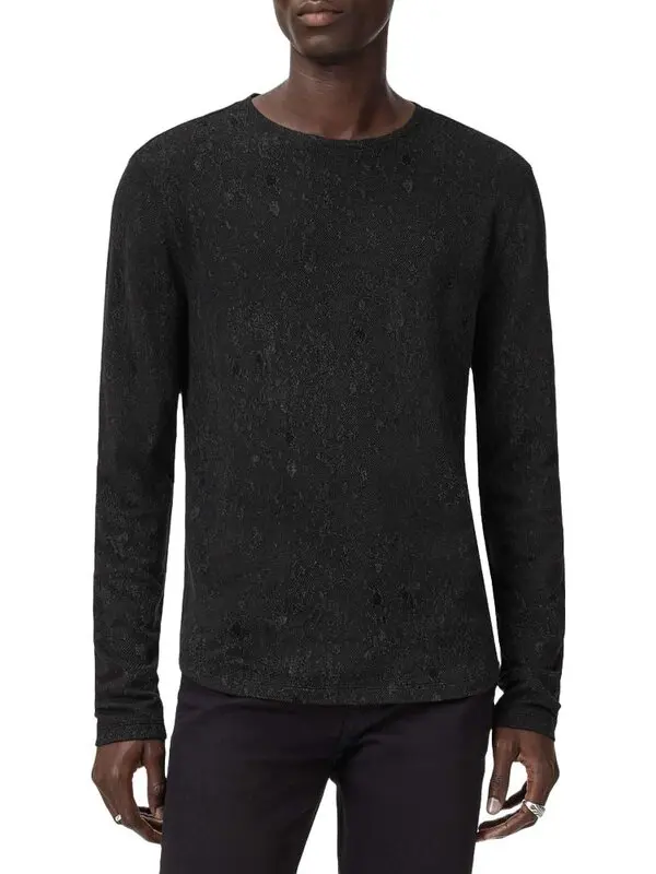 John Varvatos Vera Distressed Jacquard Long Sleeve Crewneck T-shirt - Black
