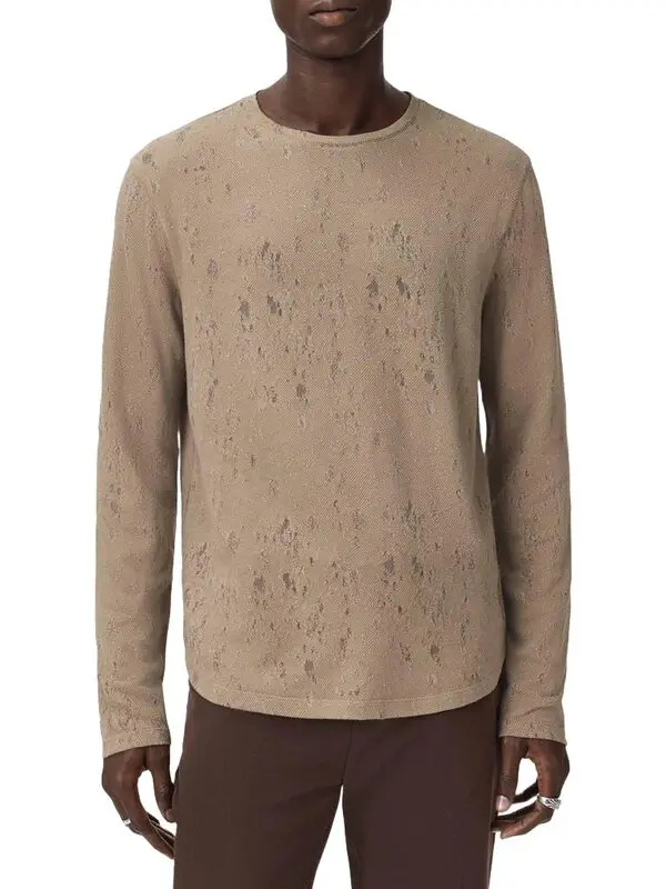 John Varvatos Vera Distressed Jacquard Long Sleeve Crewneck T-shirt - Haze Grey