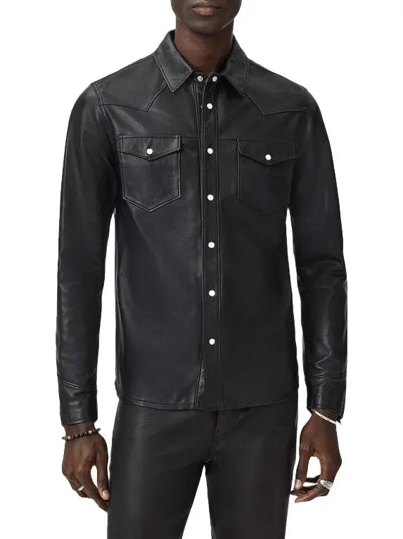 John Varvatos Sage Sheepskin Leather Shirt Jacket - Black