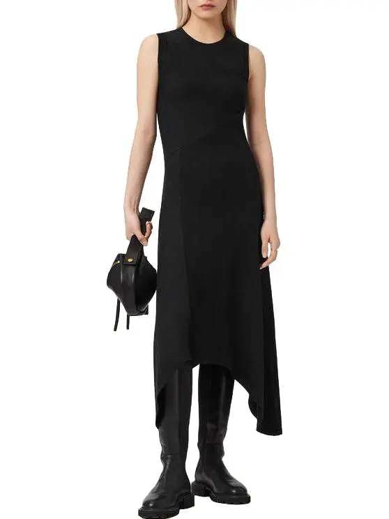 ALLSAINTS Gia Sleeveless Asymmetric Maxi Dress - Black