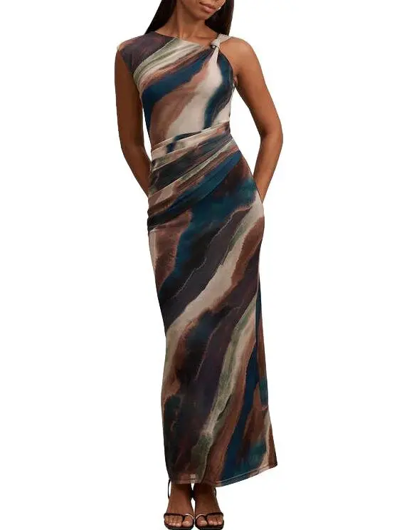 EVER NEW Karina Knotted One-shoulder Maxi Dress - Maren Abstract