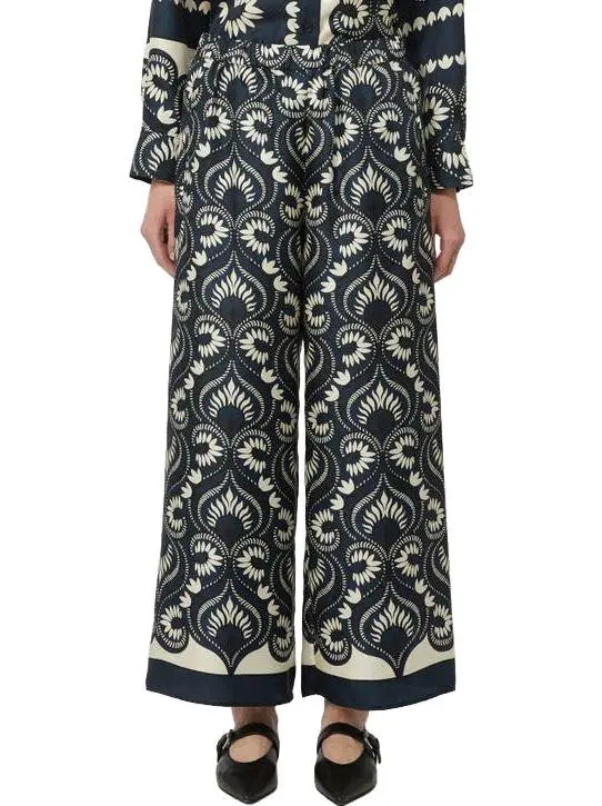 Max Mara Dotti Wide Leg Silk Pants - Navy