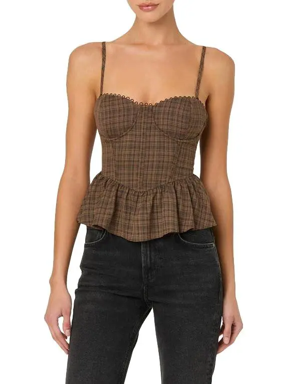 Astr The Label Baylin Corset Top - Black Brown Plaid