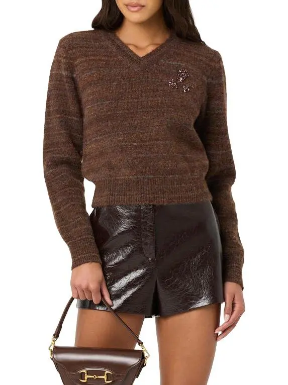 Astr The Label Dasia Embellished V-neck Sweater - Brown