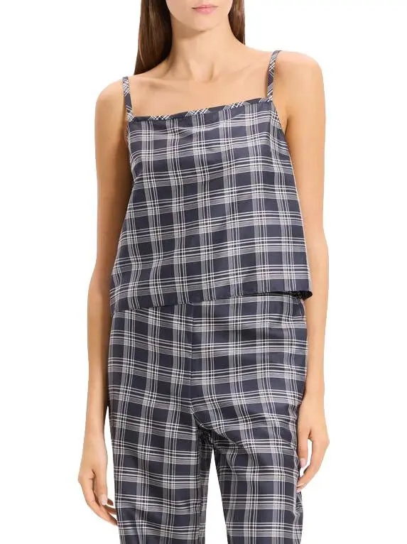 Theory Plaid Silk Camisole - Navy Multi